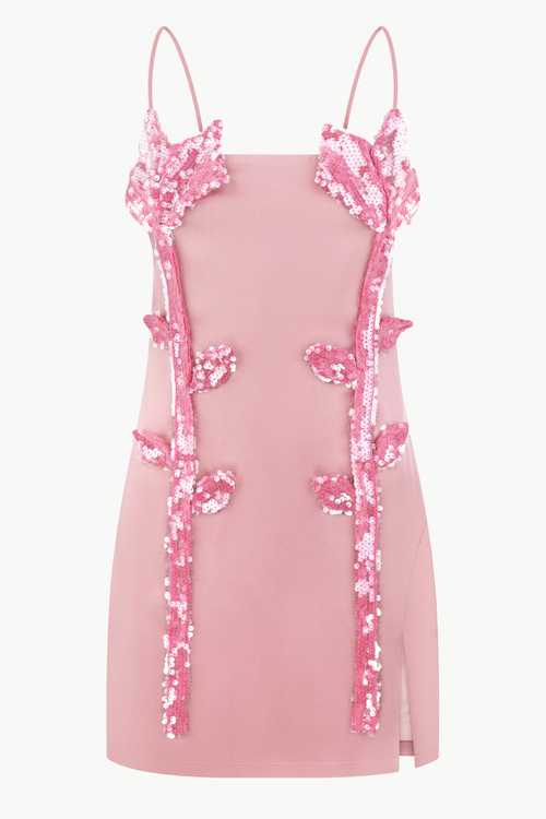 MALVA FLOREA Floral Sequin Appliqués Mini Dress